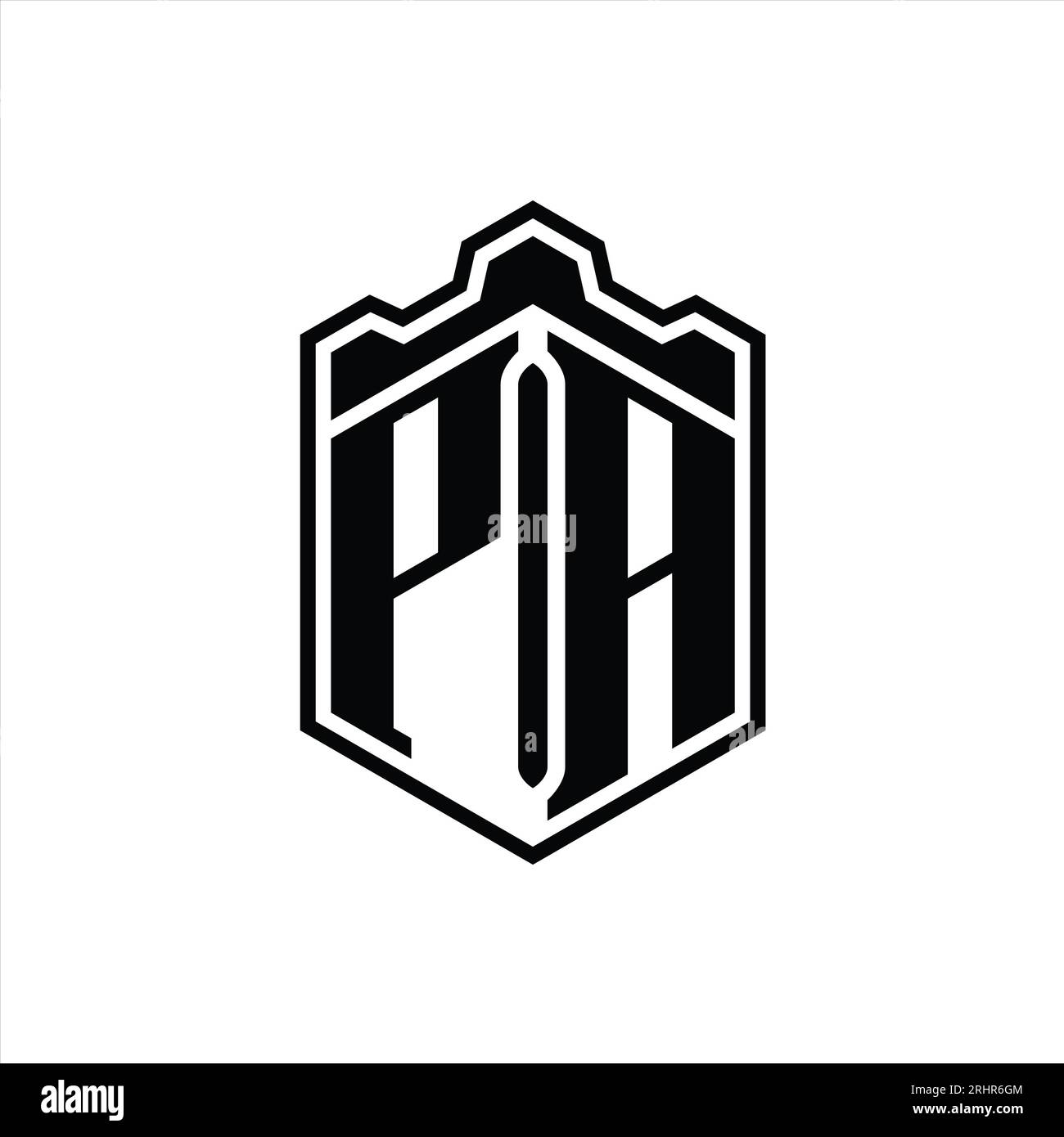 PA Letter Logo monogram hexagon shield shape crown castle geometric with outline style design ...
