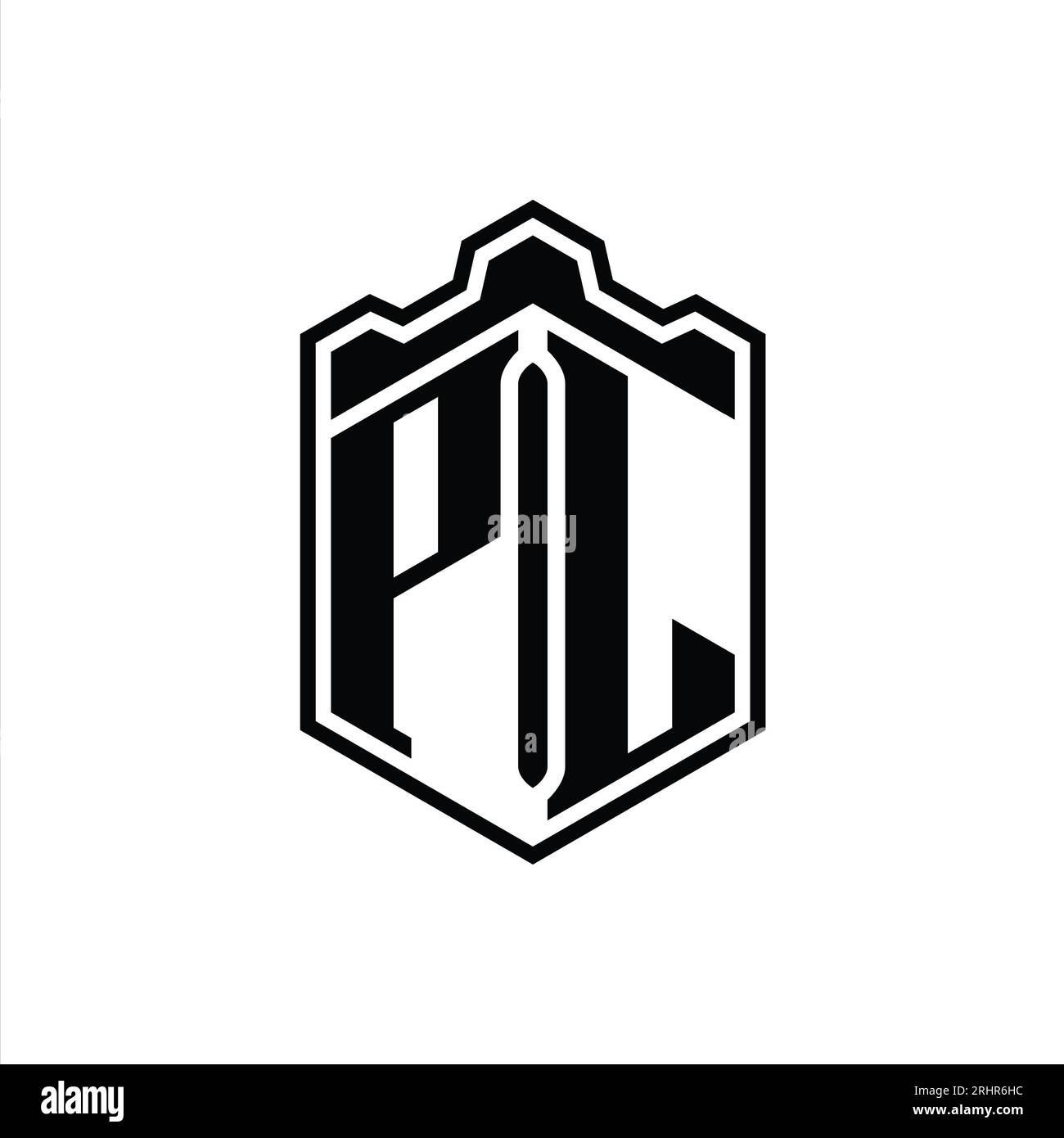 PL Letter Logo monogram hexagon shield shape crown castle geometric ...
