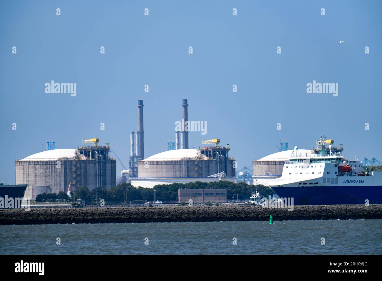 LNG import terminal Tanks for liquid natural gas in the seaport of Rotterdam, Roro ferry ...