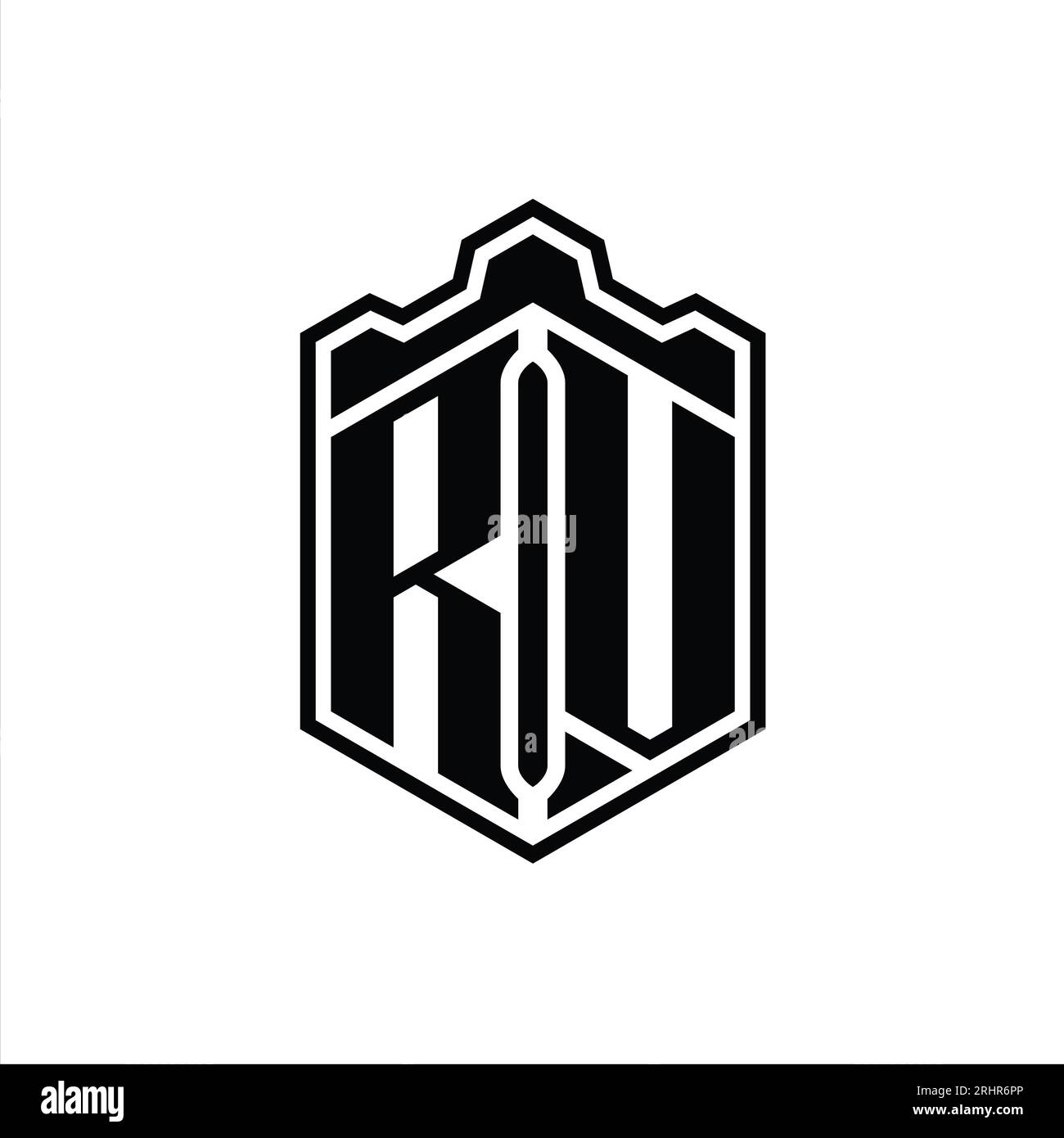 RV Letter Logo monogram hexagon shield shape crown castle geometric ...