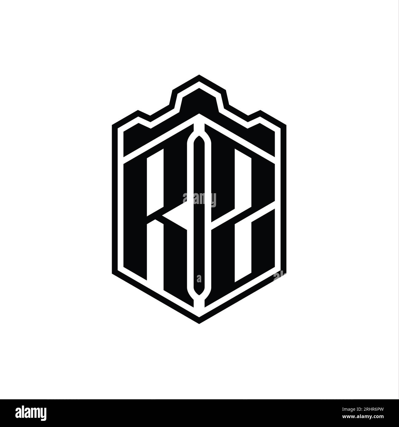 RZ Letter Logo monogram hexagon shield shape crown castle geometric ...