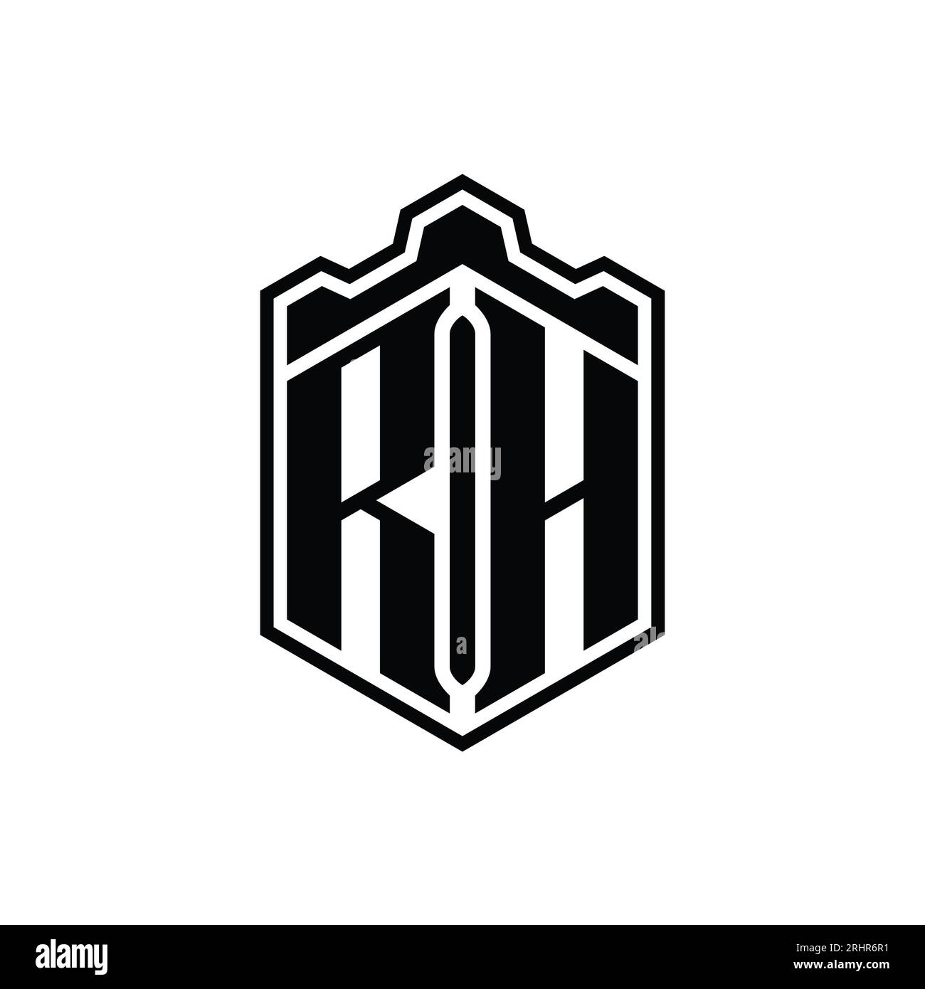 RH Letter Logo monogram hexagon shield shape crown castle geometric ...