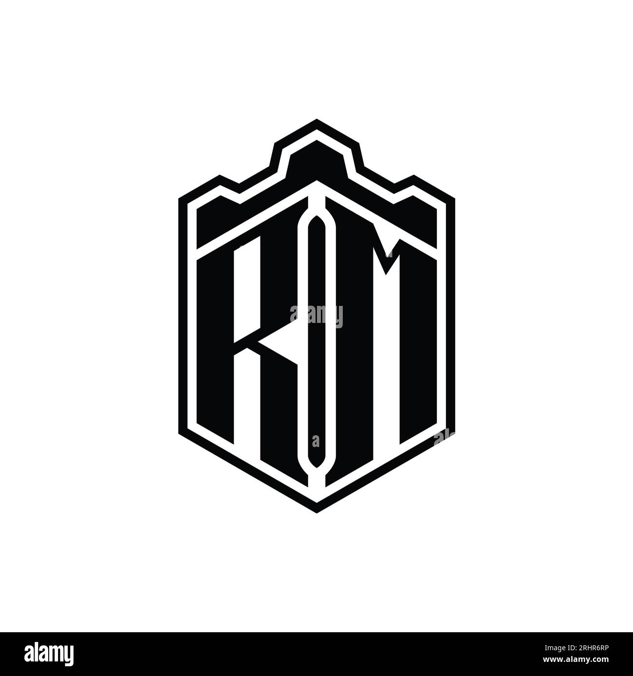 RM Letter Logo monogram hexagon shield shape crown castle geometric ...