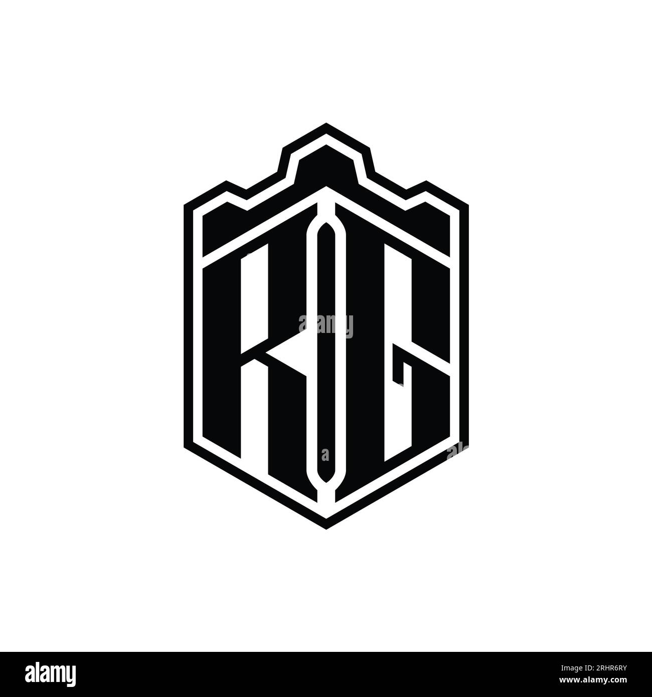 RG Letter Logo monogram hexagon shield shape crown castle geometric ...