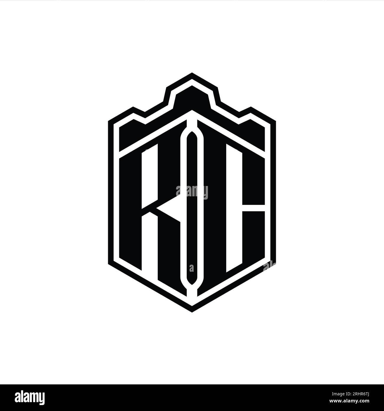 RC Letter Logo monogram hexagon shield shape crown castle geometric ...