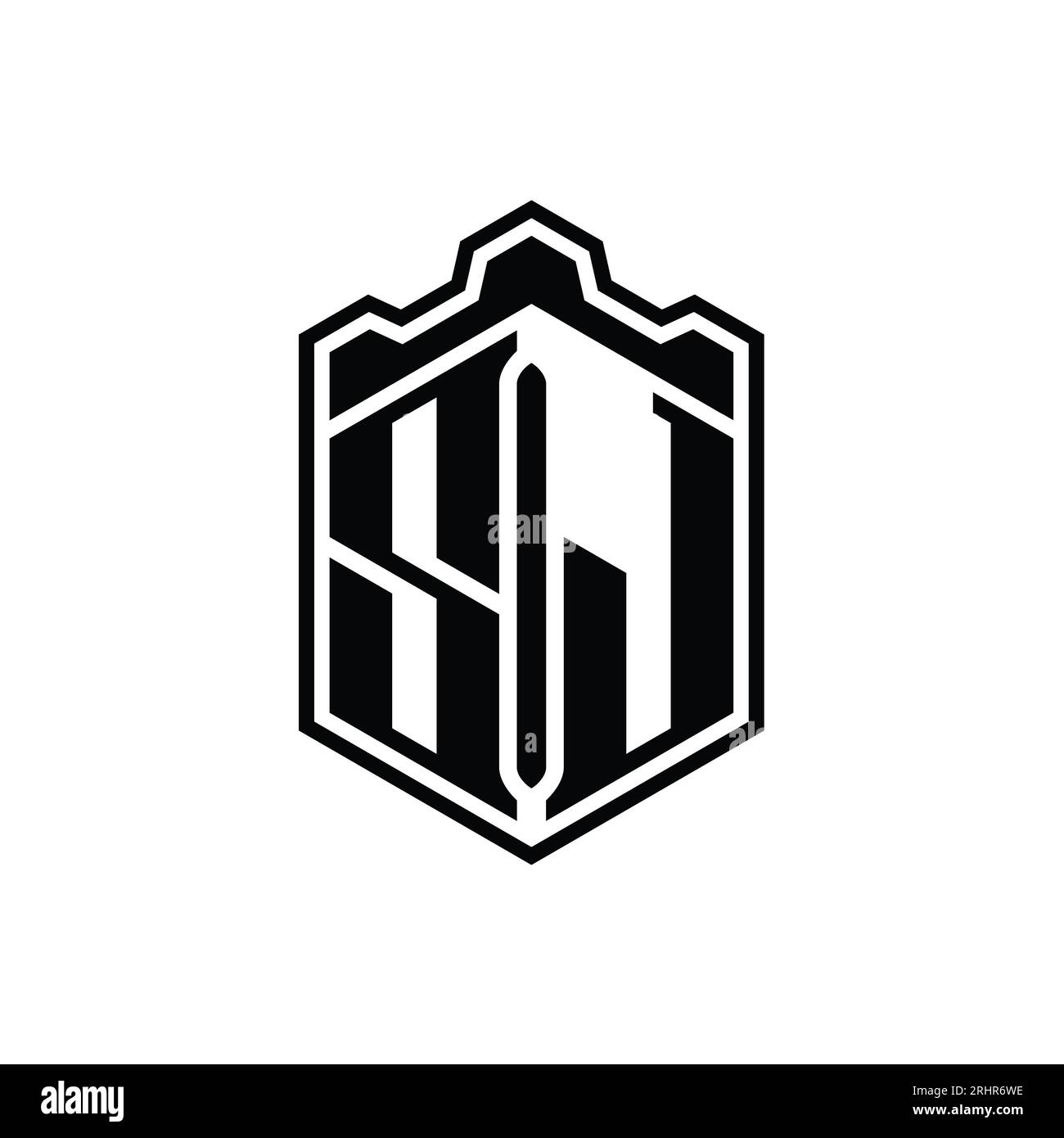 SJ Letter Logo monogram hexagon shield shape crown castle geometric ...