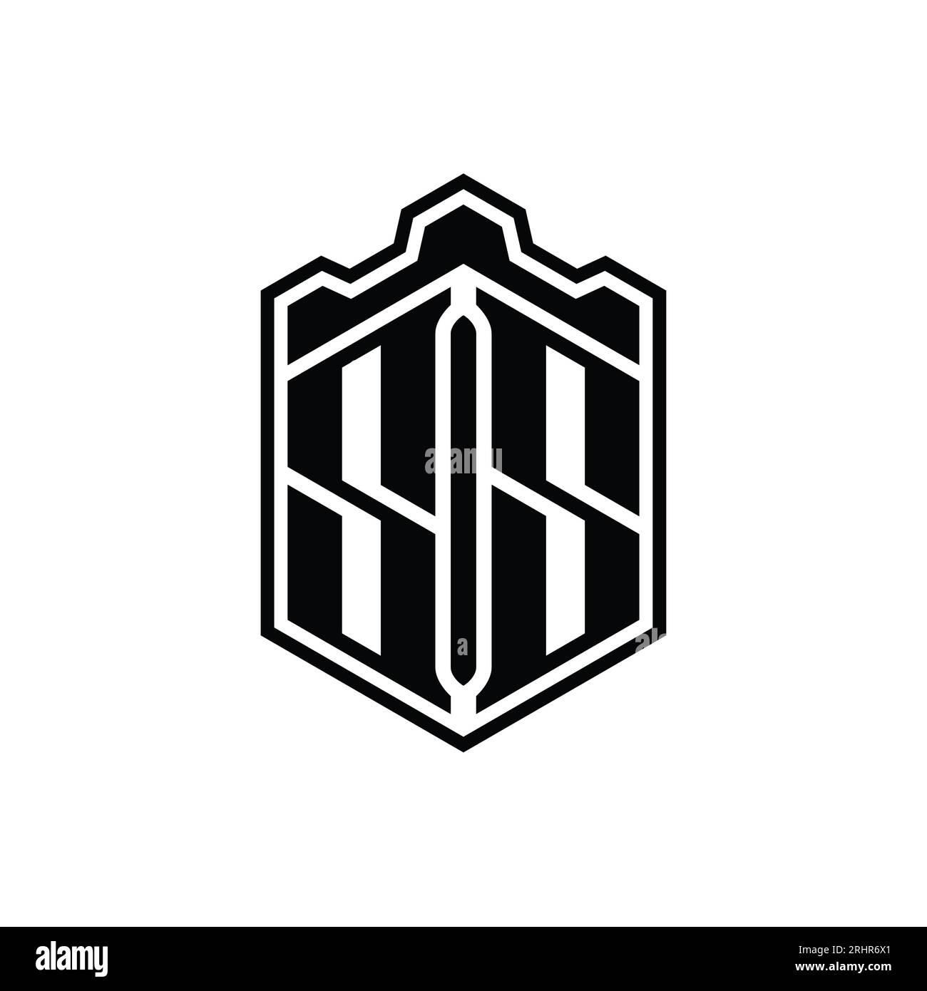 SS Letter Logo monogram hexagon shield shape crown castle geometric ...