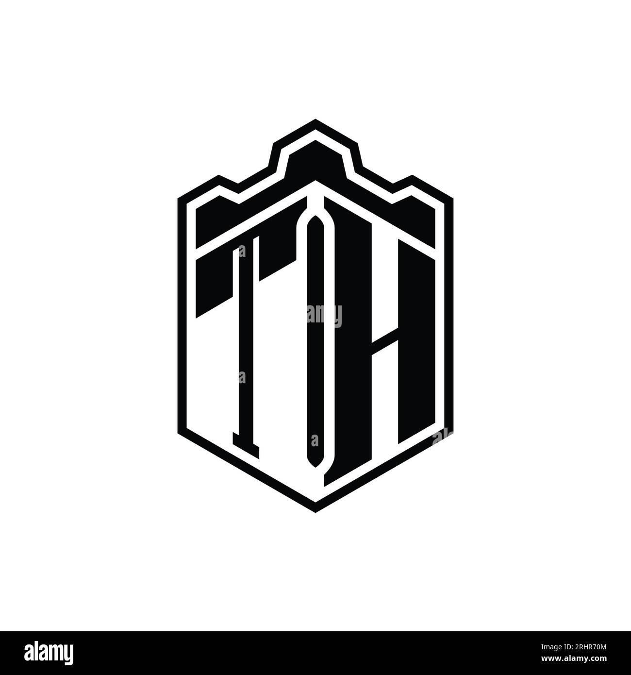 TH Letter Logo monogram hexagon shield shape crown castle geometric ...