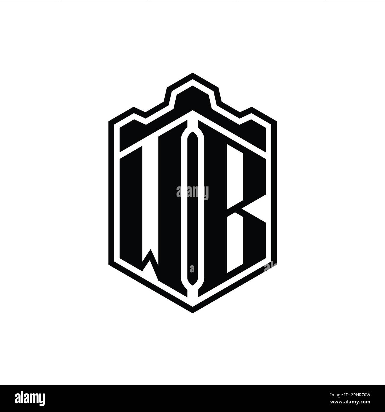 WB Letter Logo monogram hexagon shield shape crown castle geometric ...
