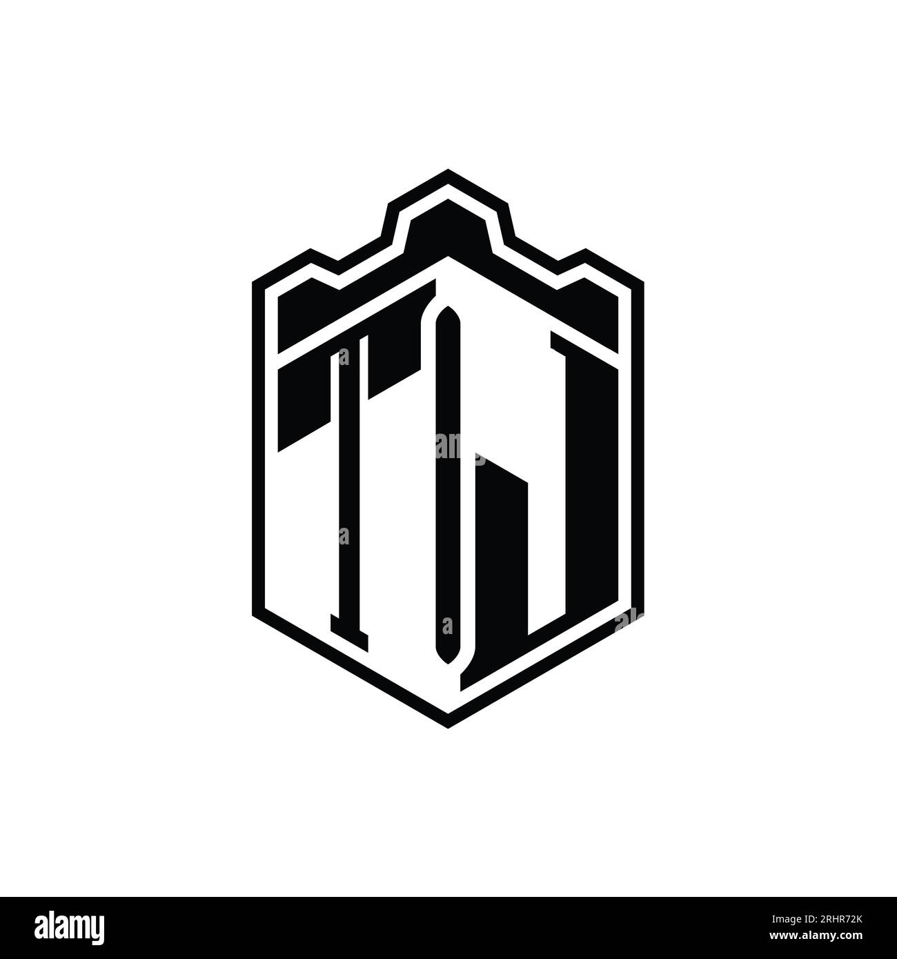 TJ Letter Logo monogram hexagon shield shape crown castle geometric with outline style design ...