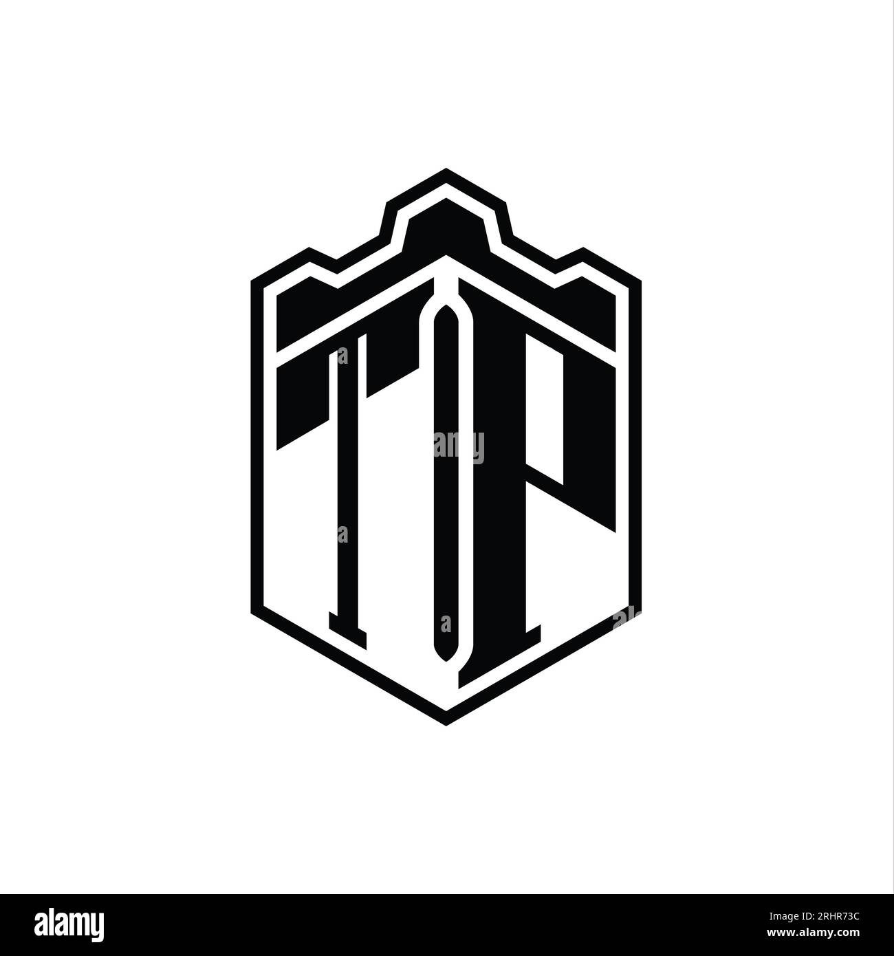 TP Letter Logo monogram hexagon shield shape crown castle geometric ...