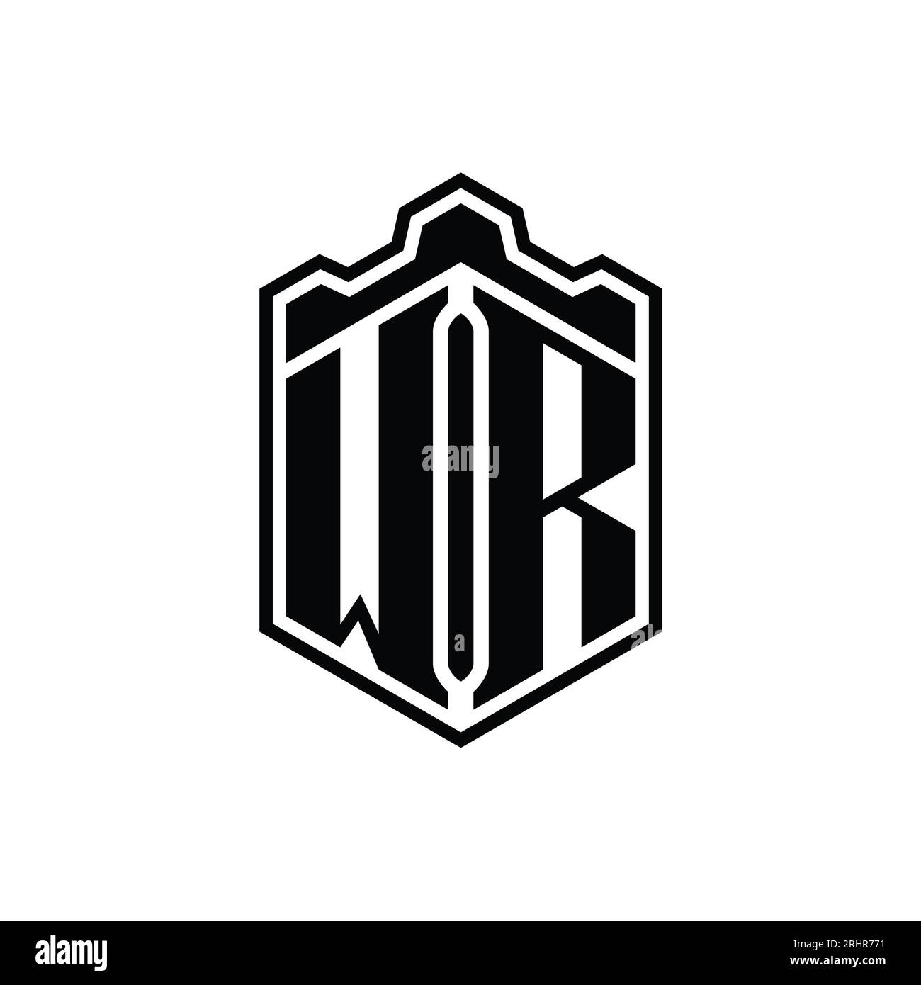 WR Letter Logo monogram hexagon shield shape crown castle geometric ...