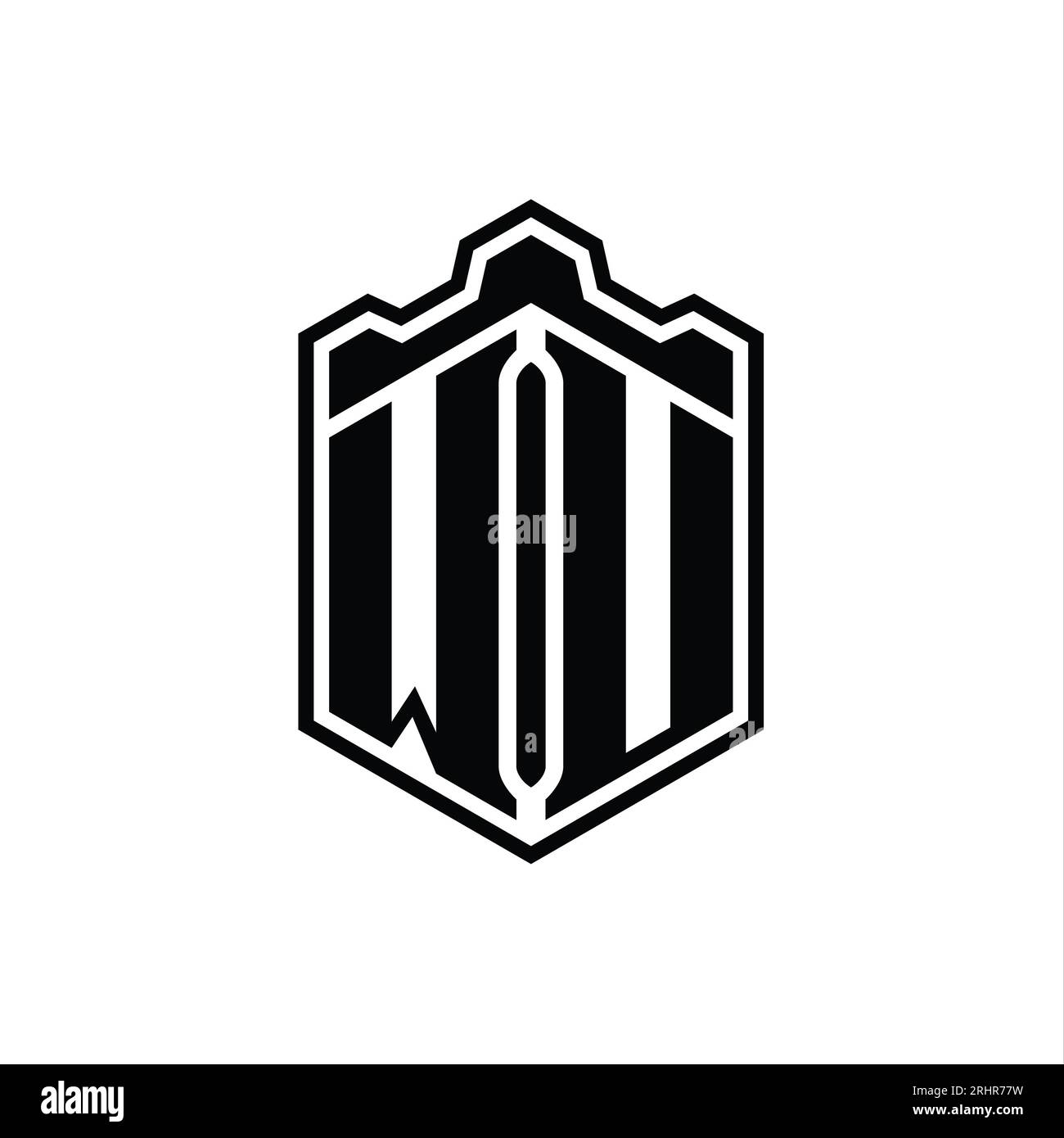 WU Letter Logo monogram hexagon shield shape crown castle geometric ...