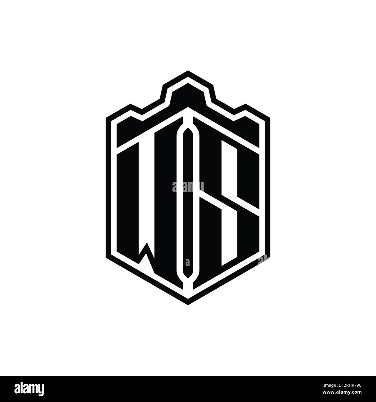 WS Letter Logo monogram hexagon shield shape crown castle geometric ...