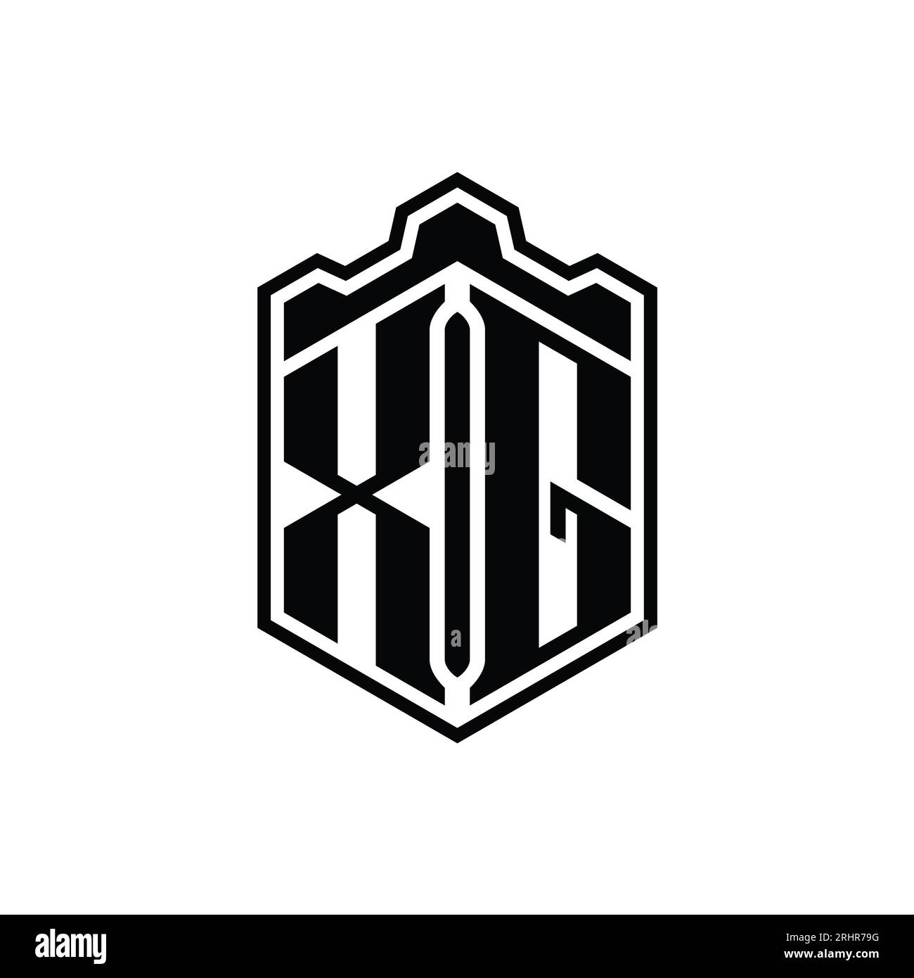 XG Letter Logo monogram hexagon shield shape crown castle geometric ...