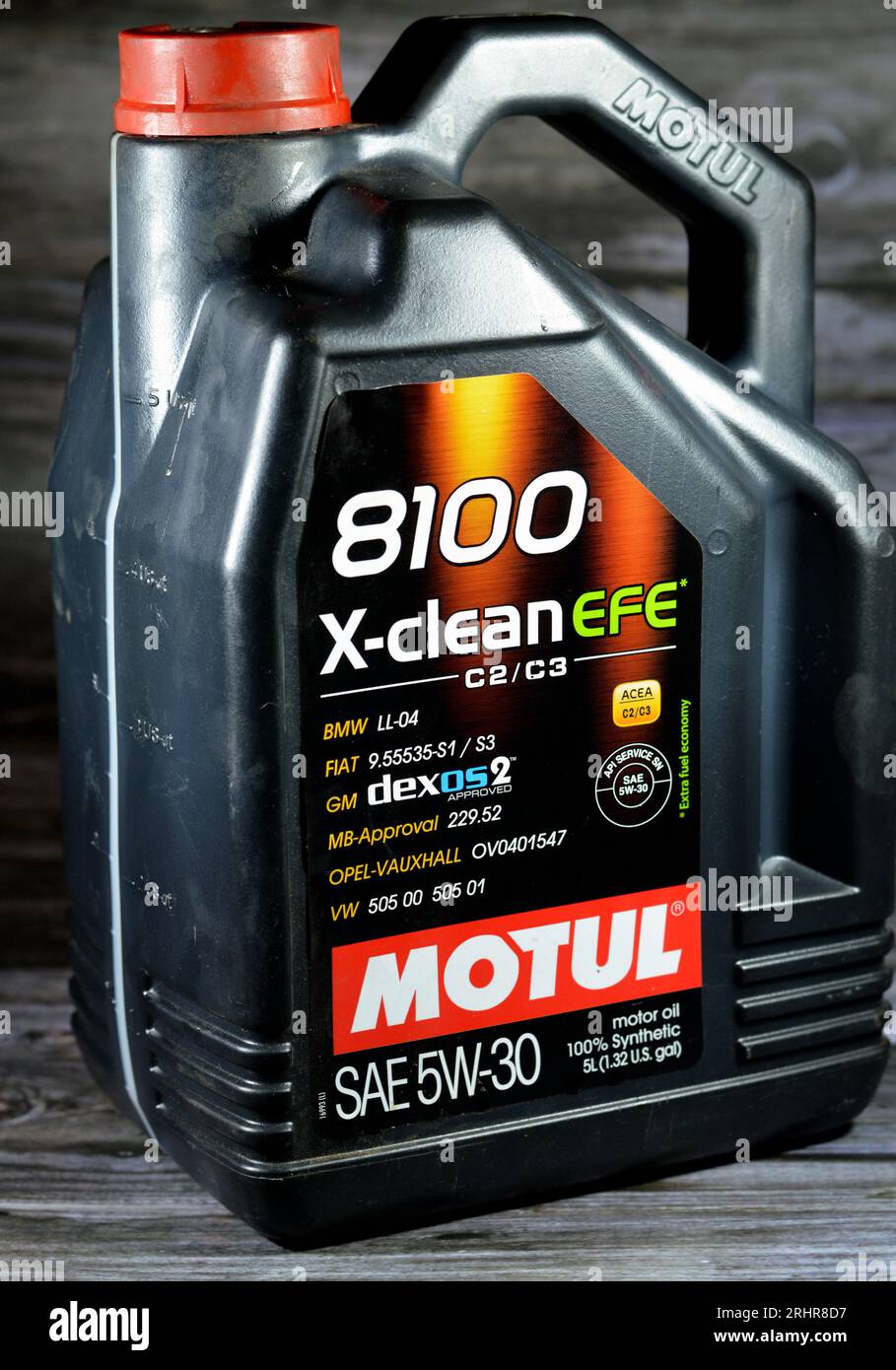 Cairo, Egypt, July 28 2023: Motul X-clean EFE 8100 motor oil SAE 5W-30 ...