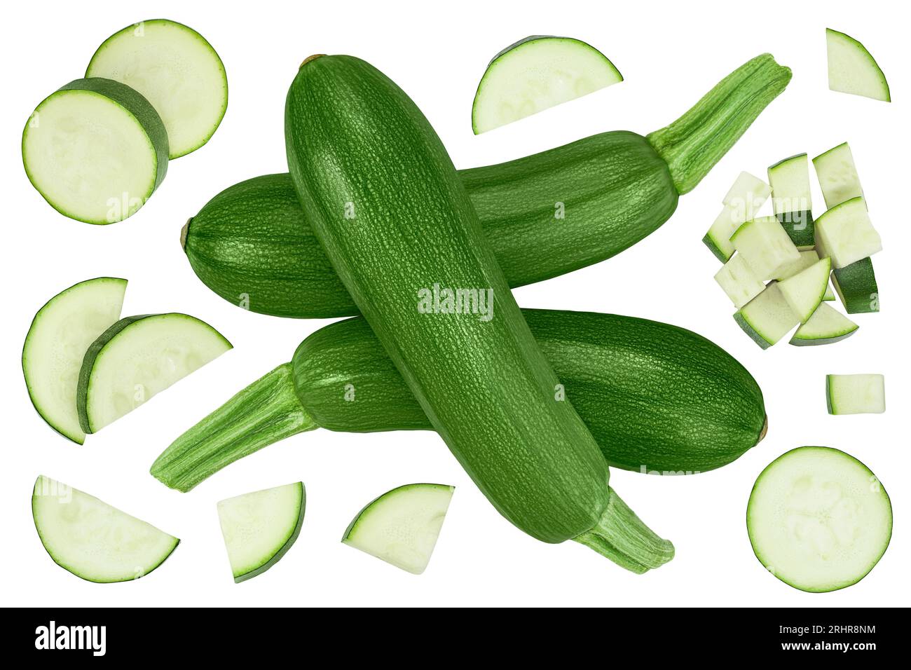 Fresh whole zucchini isolated on white background with full depth of ...