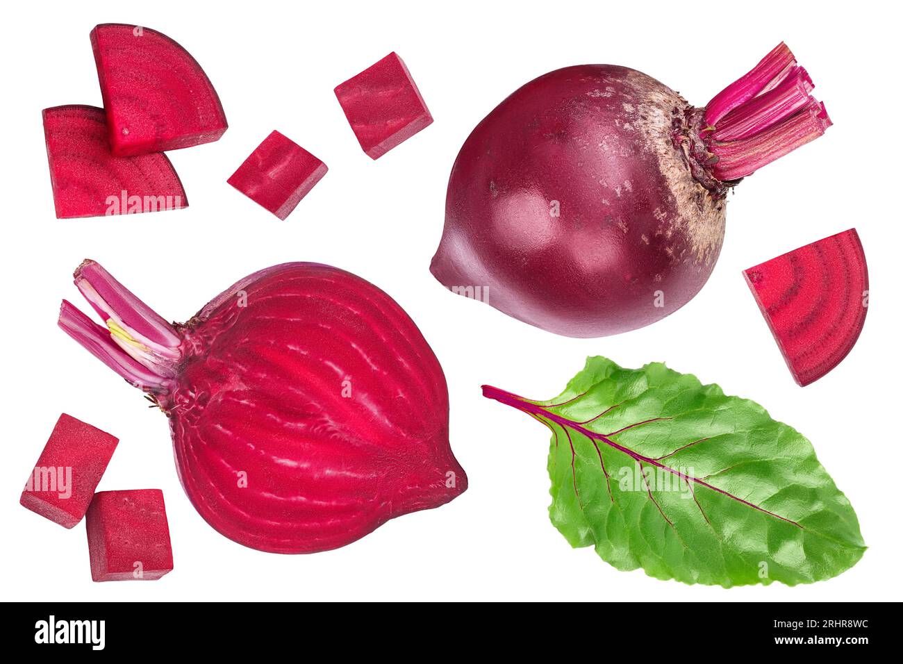 beetroot half and slice isolated on white background with full depth of ...