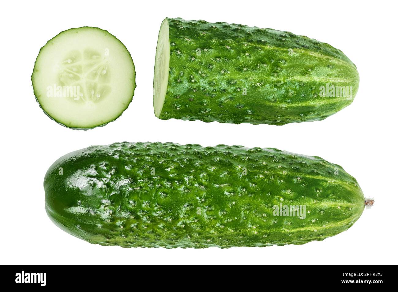 Sliced cucumber isolated on white background with full depth of field ...
