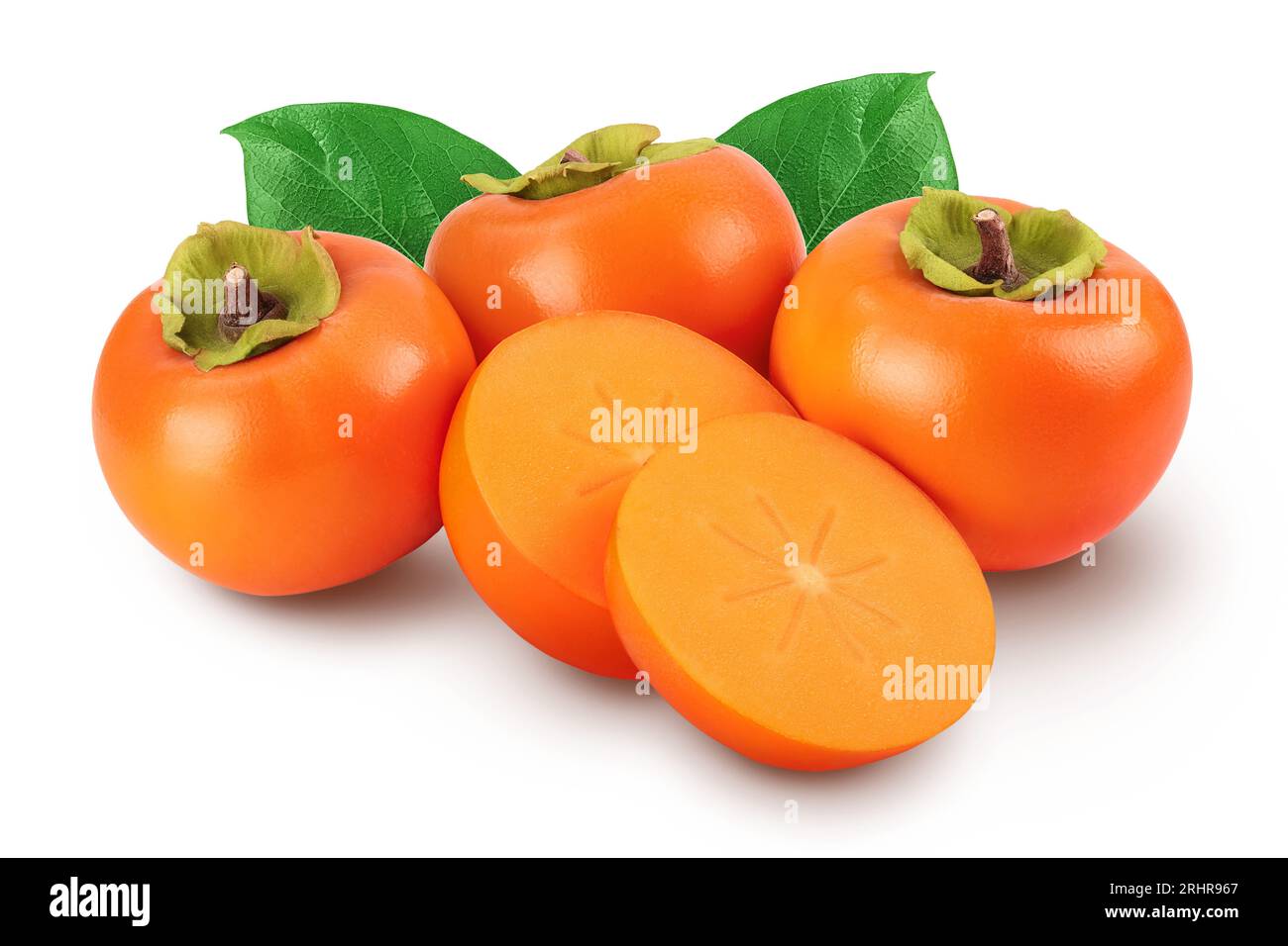 Persimmon fruit isolated on white background with full depth of field ...