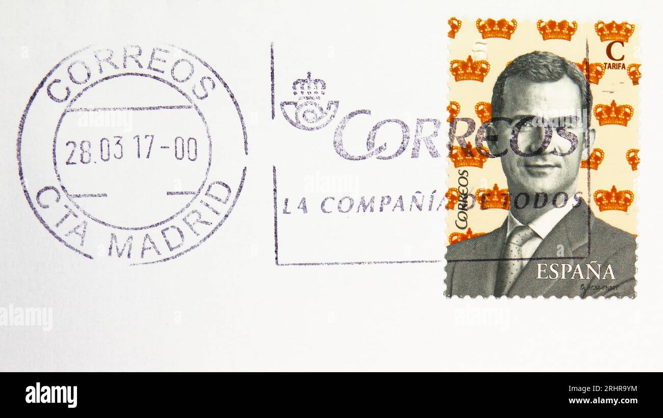 MOSCOW, RUSSIA - JUNE 8 2023: Postage stamp printed in Spain shows King ...