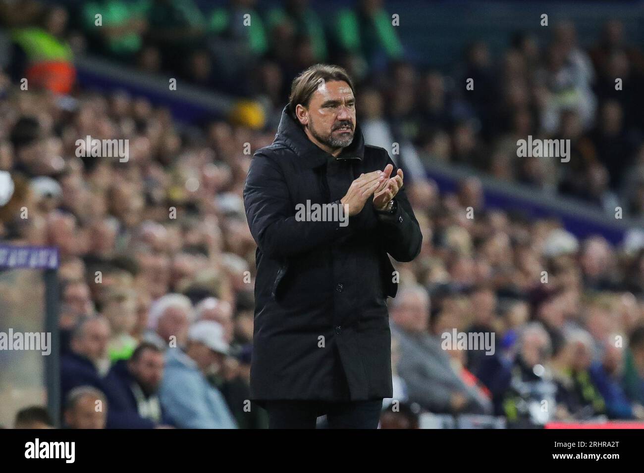 Daniel Farke manager of Leeds United applauds his team during the Sky ...
