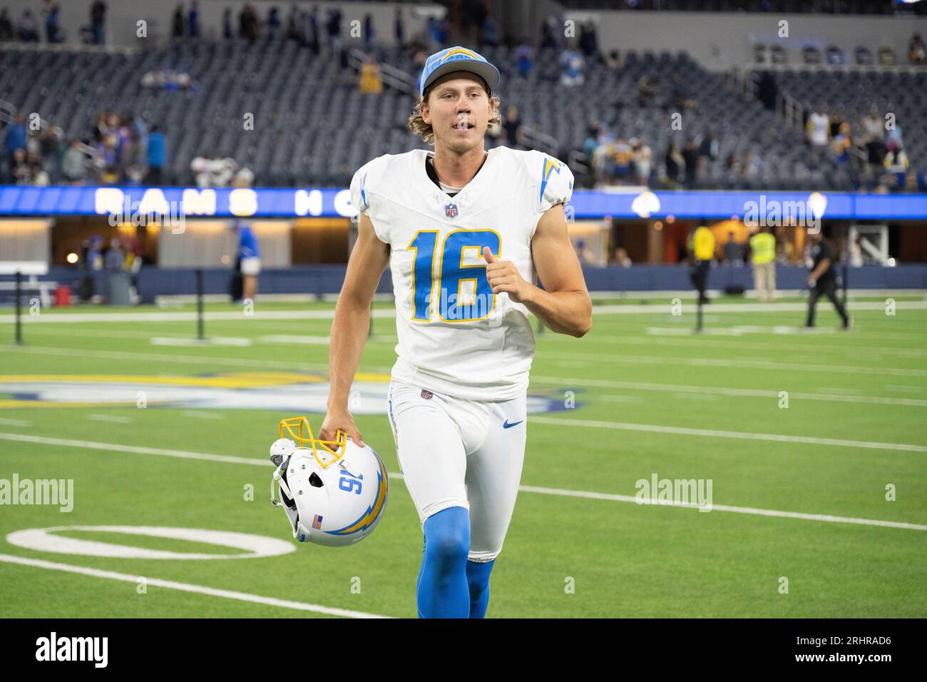 Los Angeles Chargers punter JK Scott (16) jogs back to the locker room ...