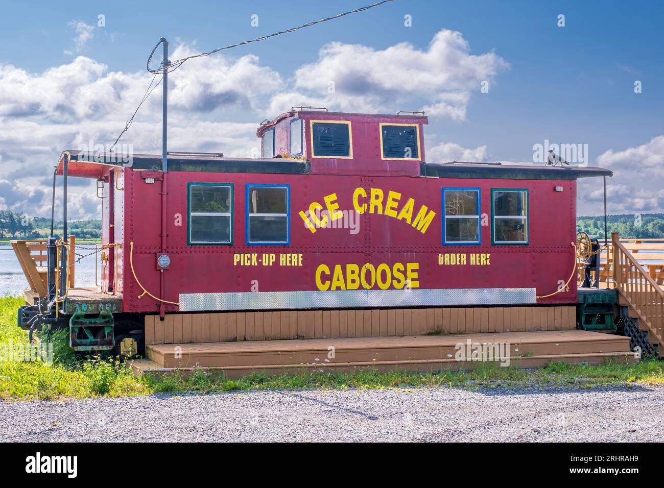 An old railway caboose converted to an ice cream stand near Bras Dor ...