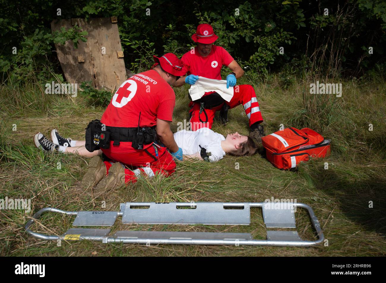 Paramedics train to provide first aid to a girl allegedly injured by a ...