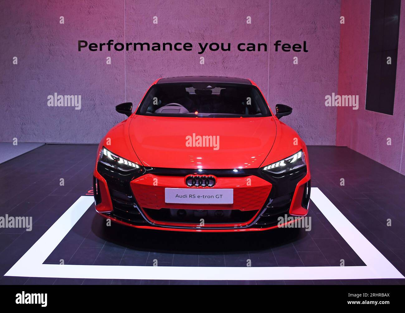 Mumbai, India. 18th Aug, 2023. Audi RS e-tron GT (launched in 2021) electric car model is kept ...