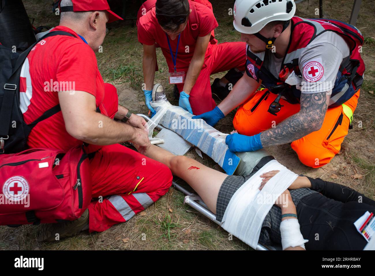 Paramedics train to provide first aid to a girl allegedly injured by a ...