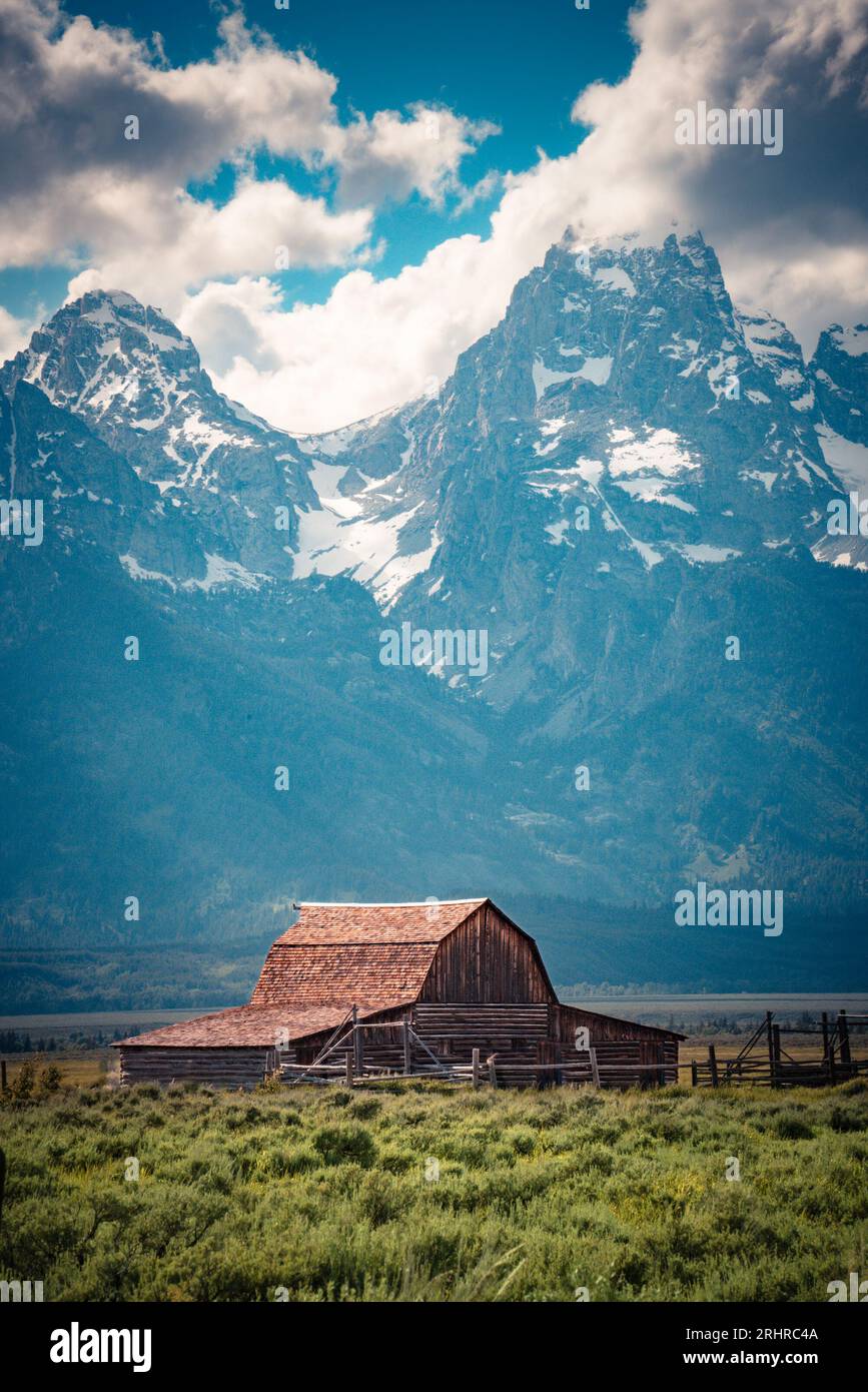 Historic John Moulton barn seen from Mormon Row, Grand Teton National ...