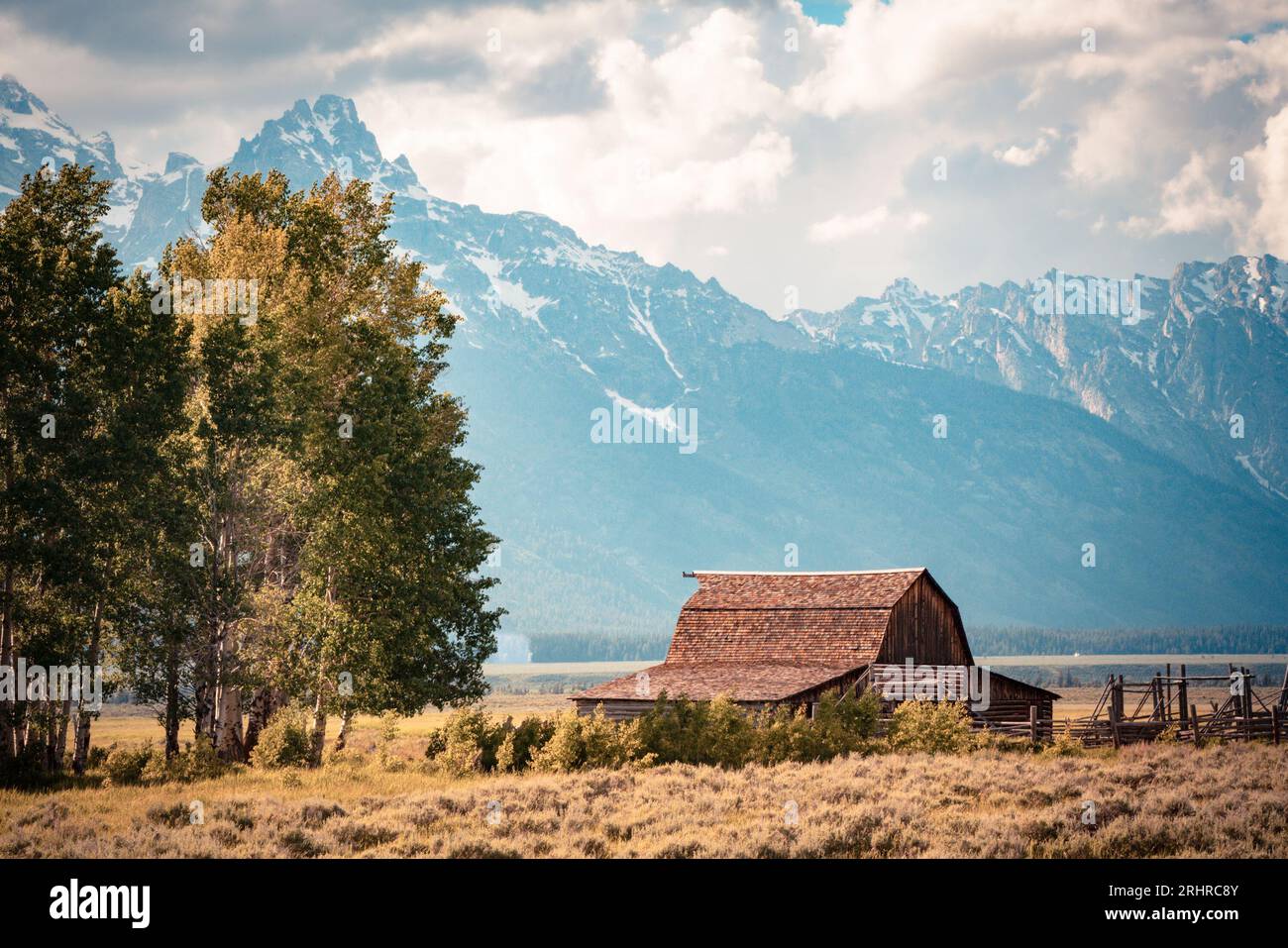 Historic John Moulton barn seen from Mormon Row, Grand Teton National ...
