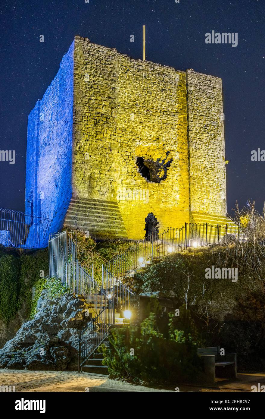 Clitheroe Castle, Illuminated at Night Stock Photo - Alamy