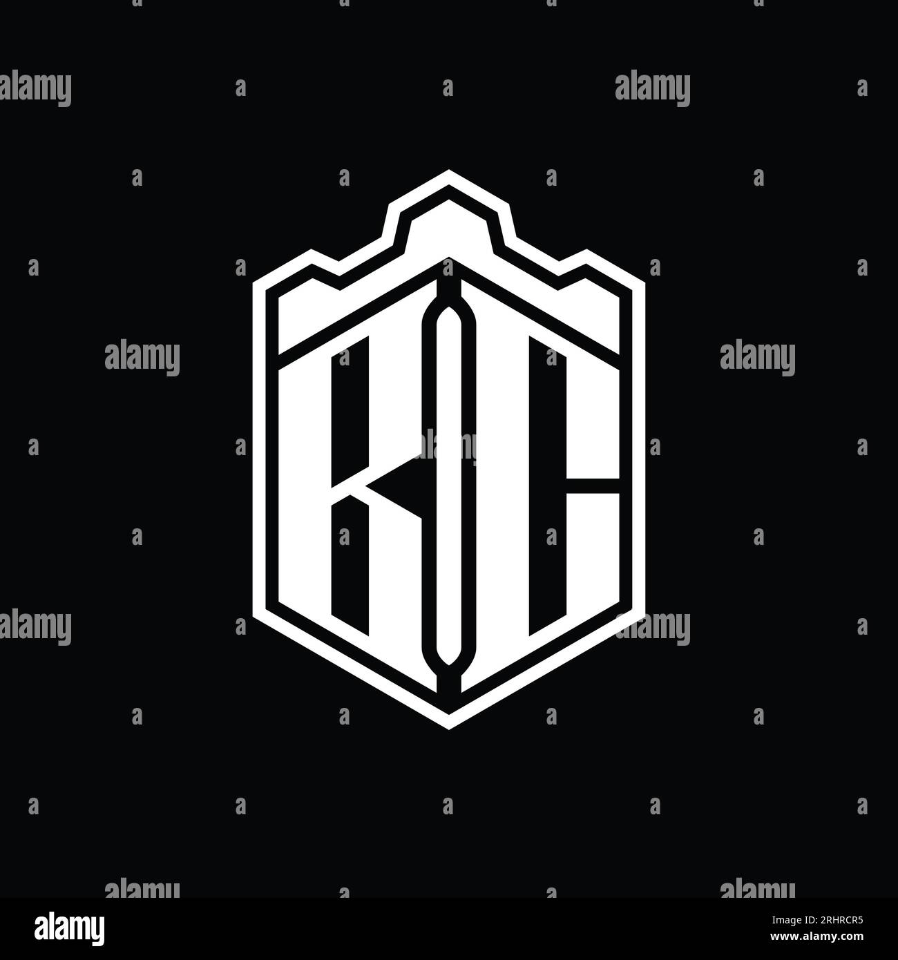 BC Letter Logo monogram hexagon shield shape crown castle geometric ...