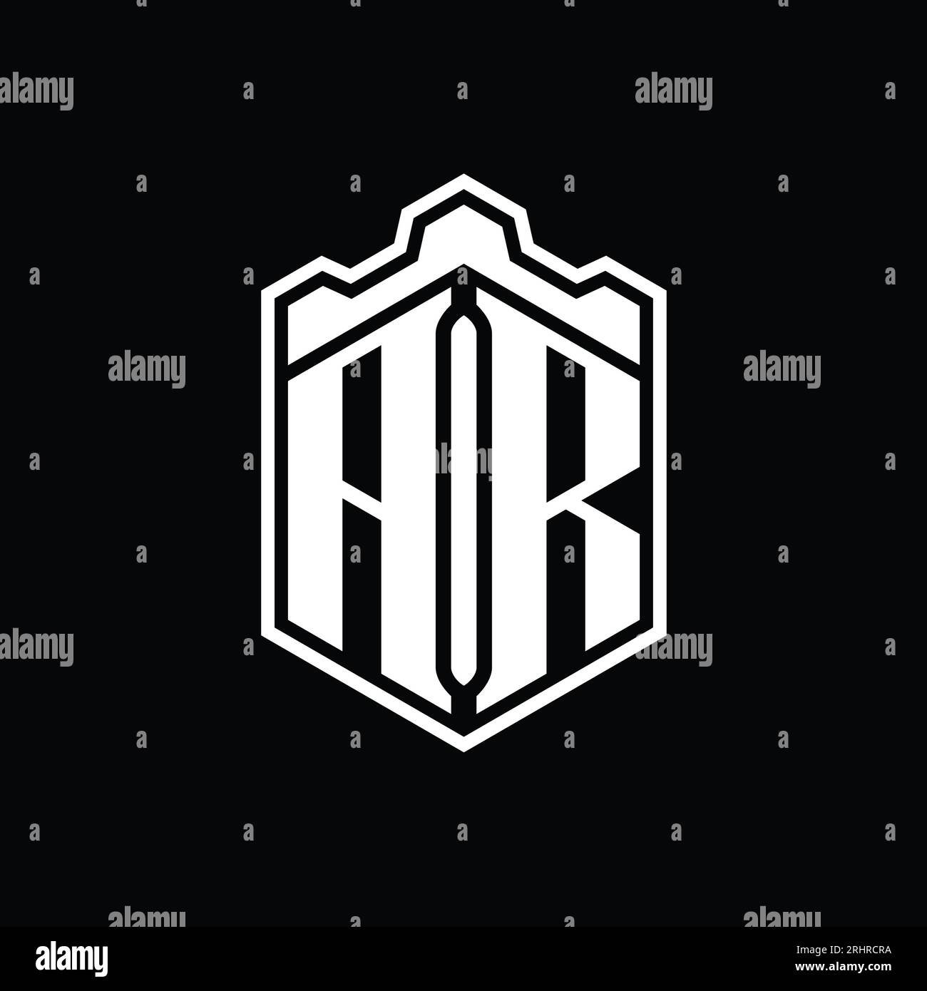 AR Letter Logo monogram hexagon shield shape crown castle geometric ...