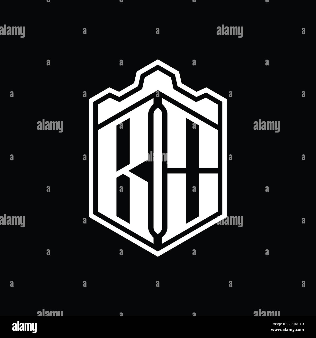 BO Letter Logo monogram hexagon shield shape crown castle geometric with outline style design ...