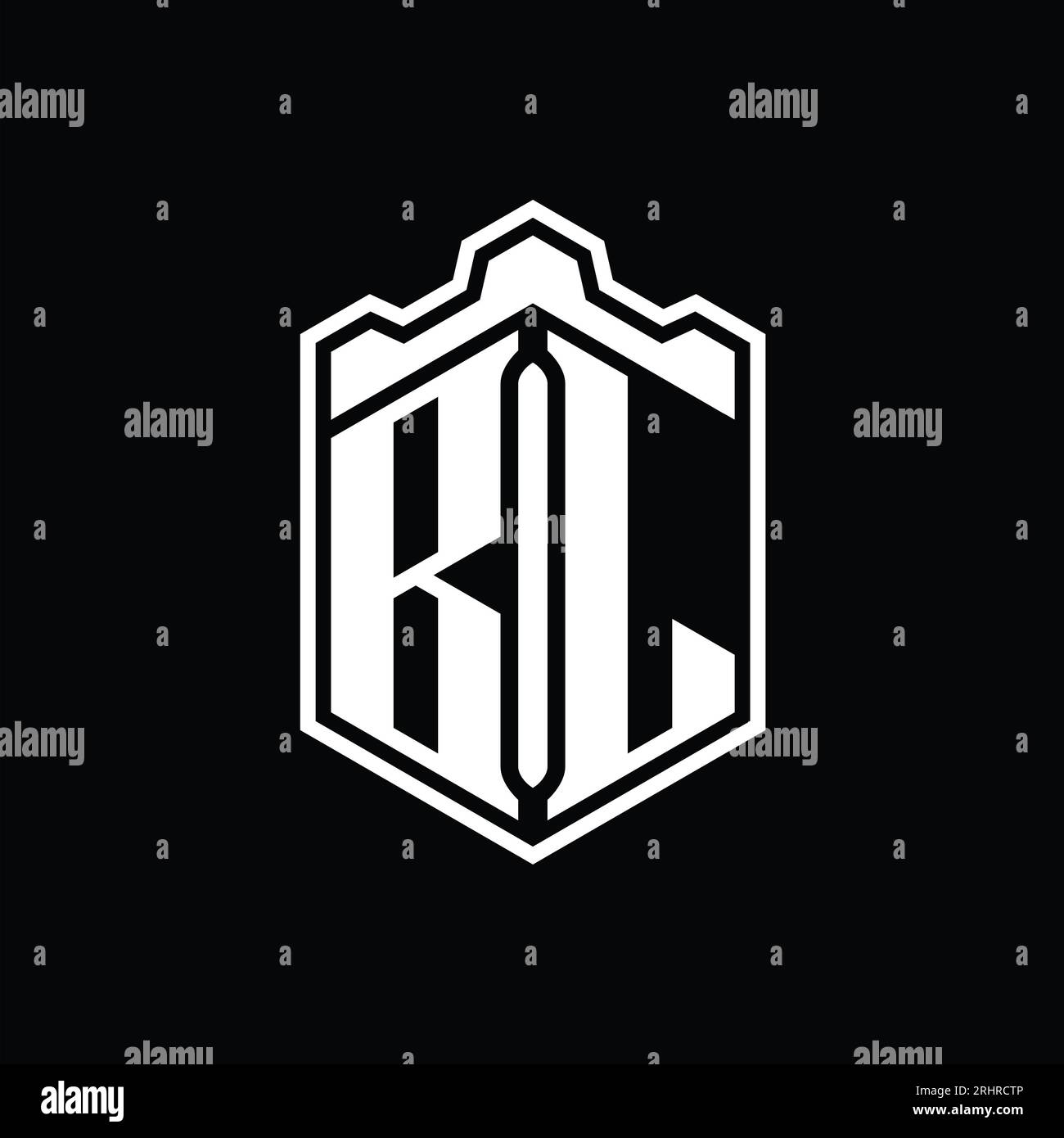 BL Letter Logo monogram hexagon shield shape crown castle geometric ...