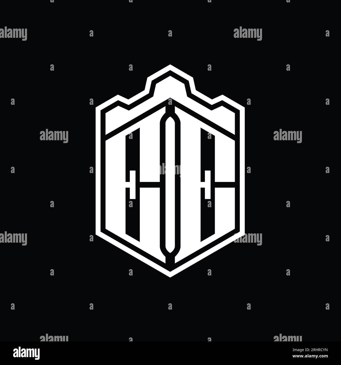 EE Letter Logo monogram hexagon shield shape crown castle geometric ...