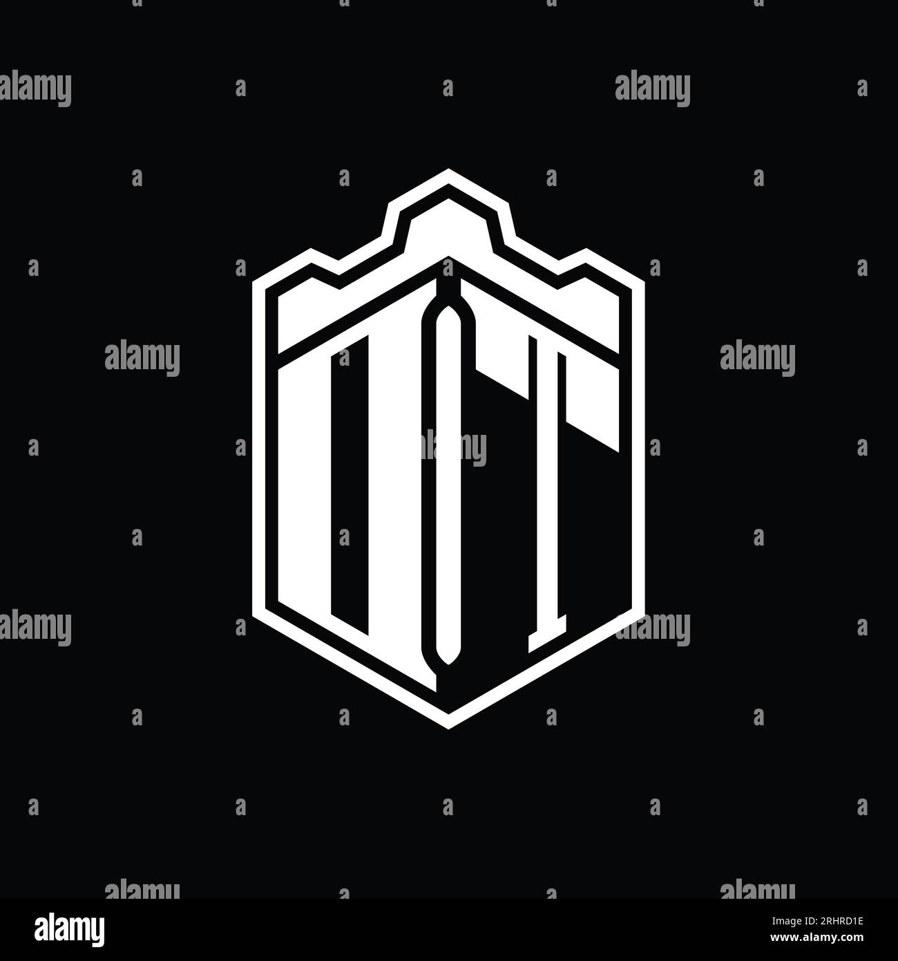 DT Letter Logo monogram hexagon shield shape crown castle geometric ...