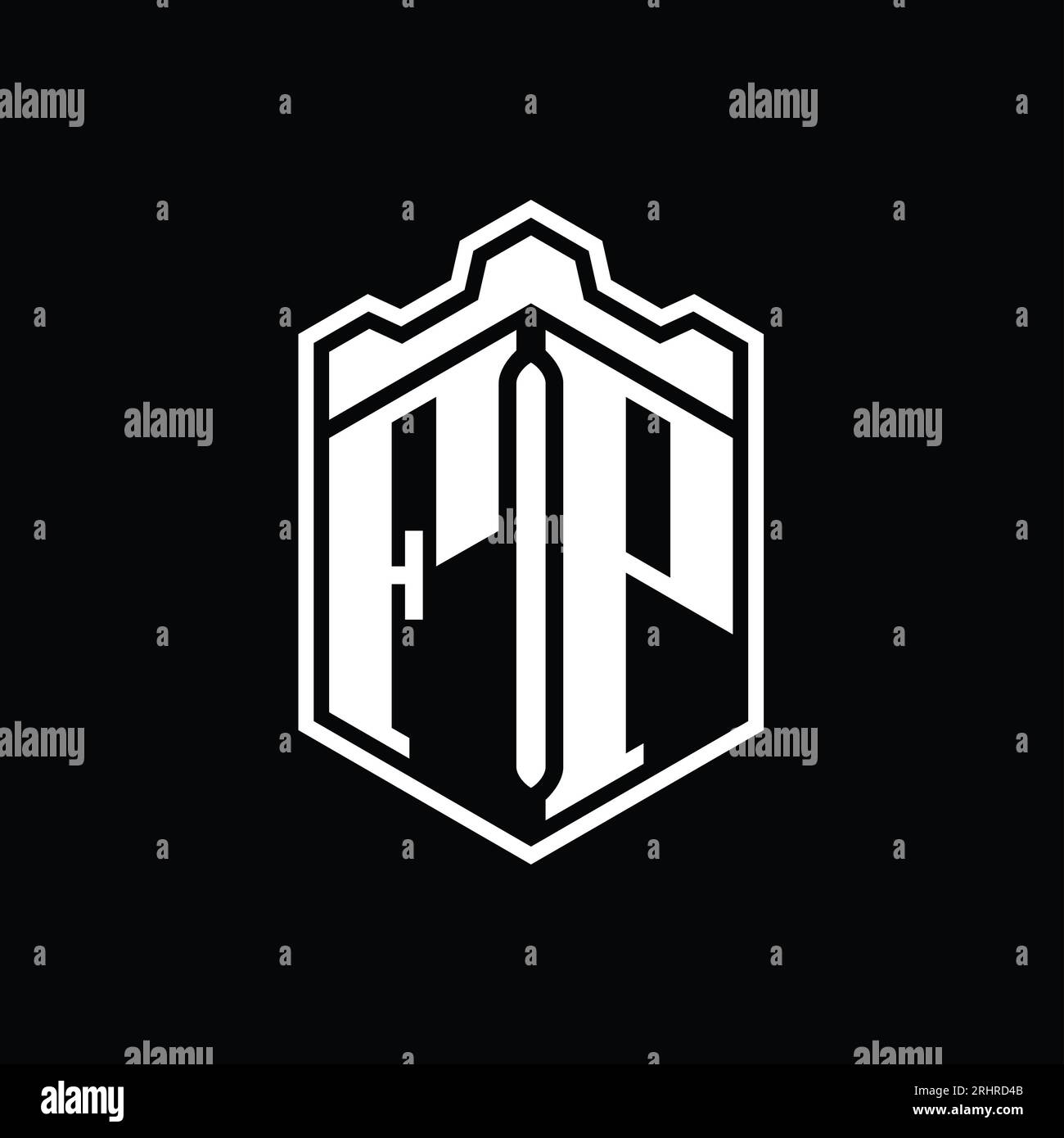 FP Letter Logo monogram hexagon shield shape crown castle geometric ...