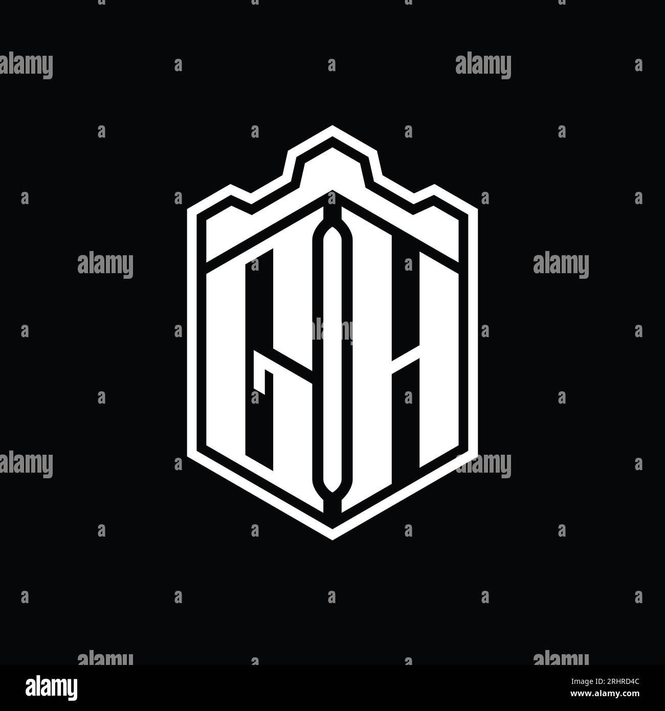 GH Letter Logo monogram hexagon shield shape crown castle geometric ...