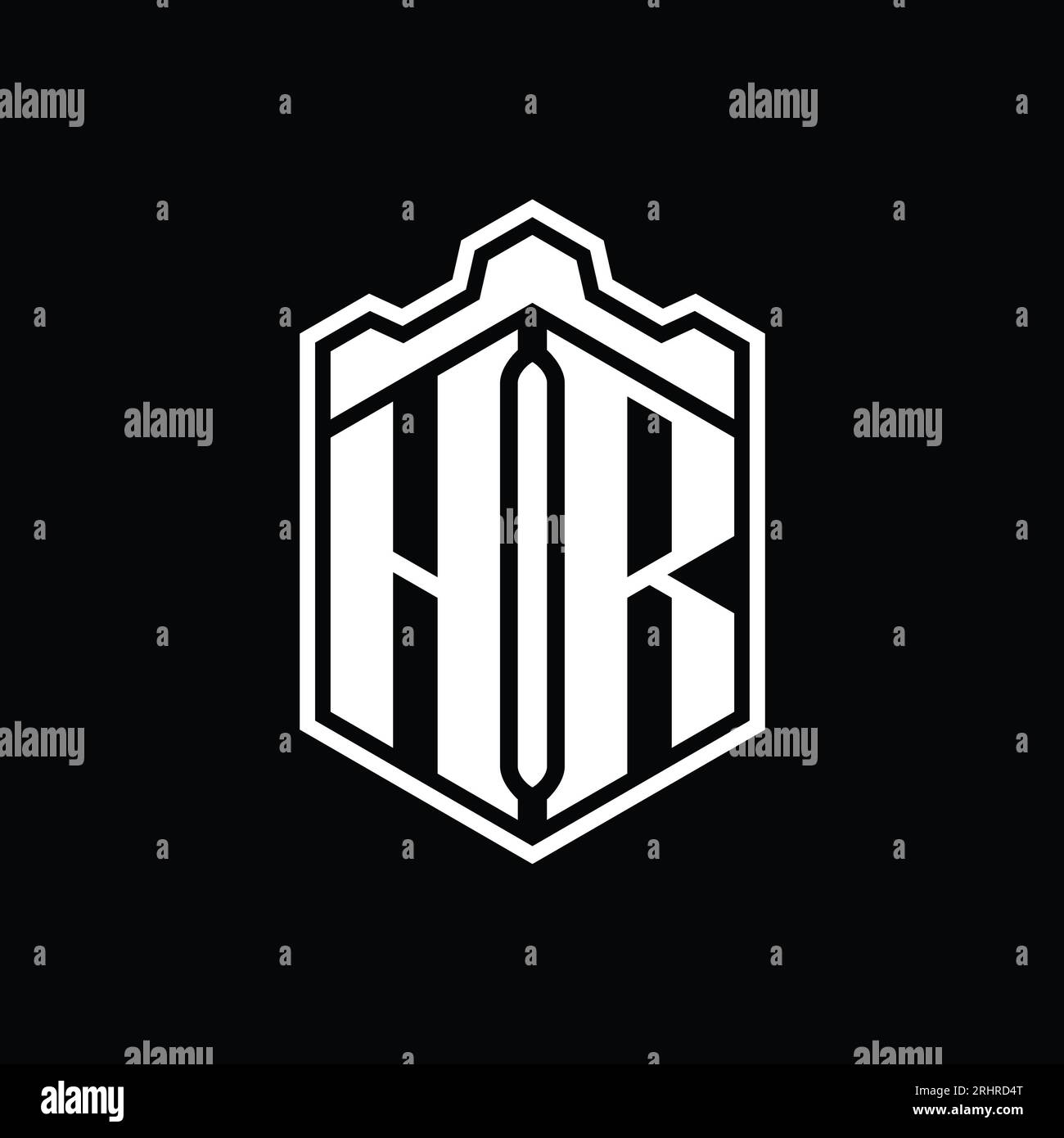 HR Letter Logo monogram hexagon shield shape crown castle geometric ...