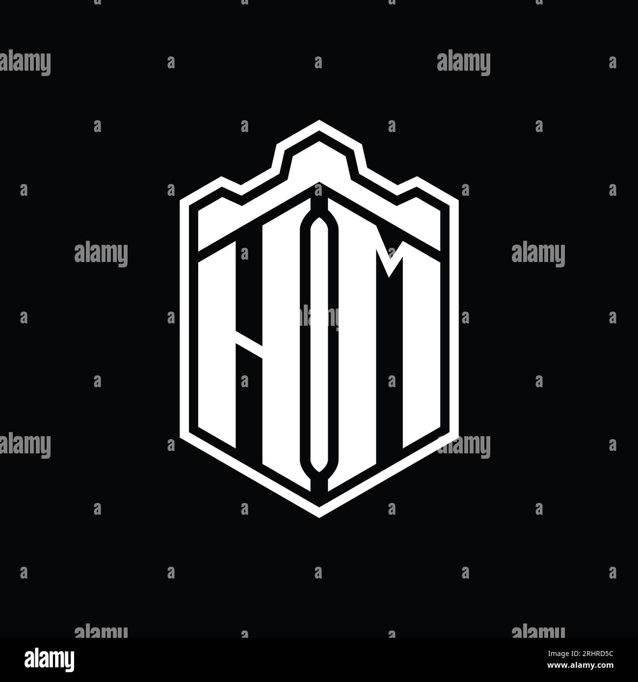 HM Letter Logo monogram hexagon shield shape crown castle geometric ...