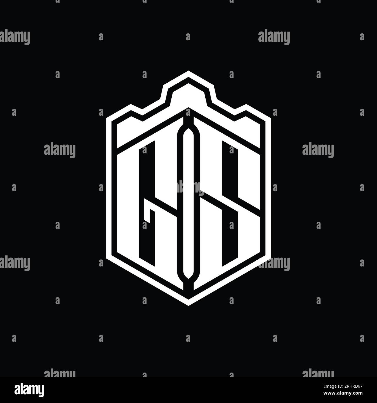GS Letter Logo monogram hexagon shield shape crown castle geometric ...
