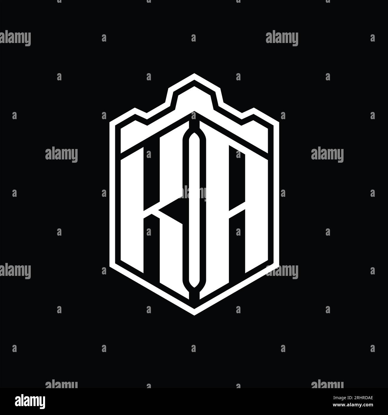KA Letter Logo monogram hexagon shield shape crown castle geometric ...