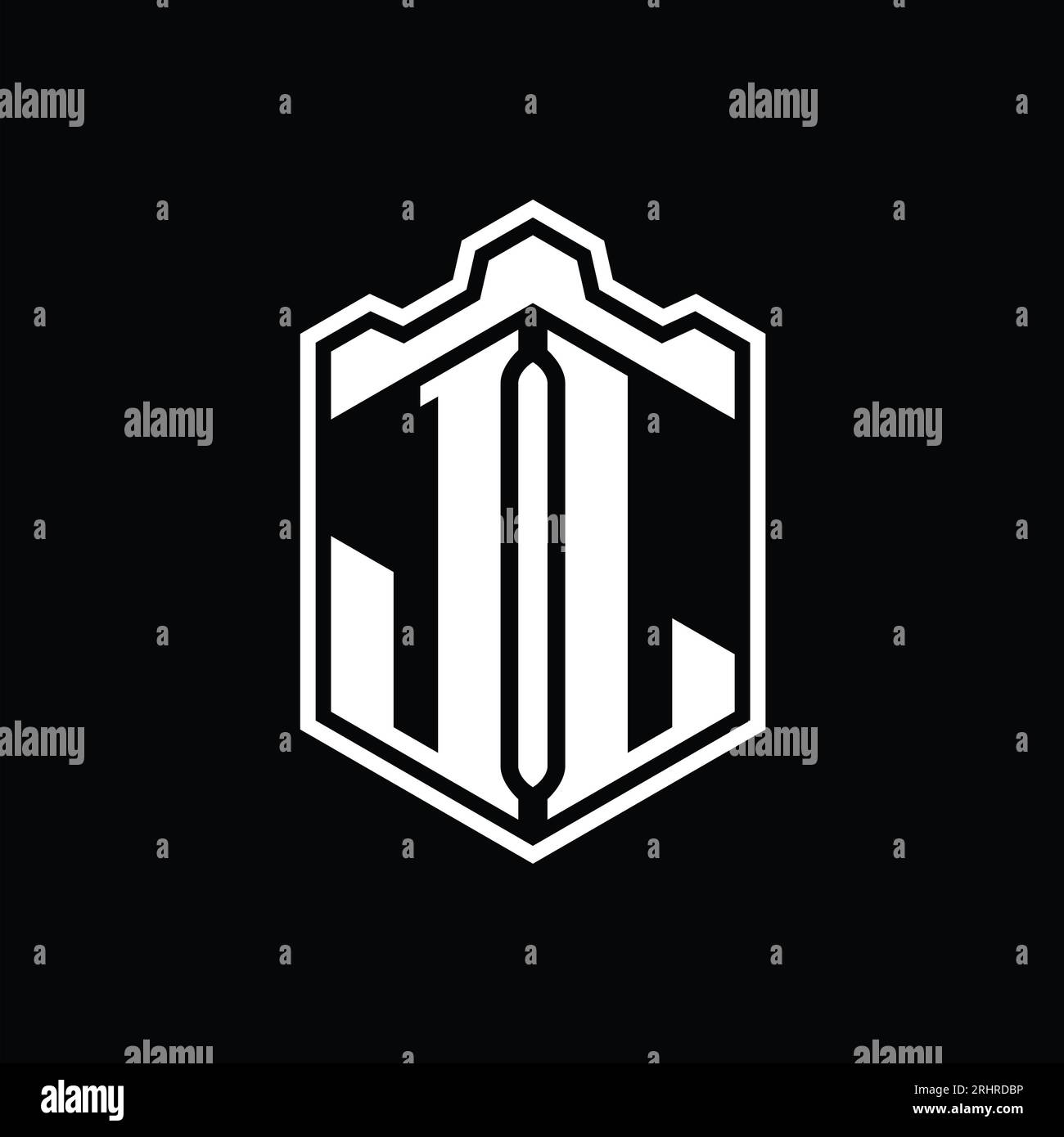 JL Letter Logo monogram hexagon shield shape crown castle geometric with outline style design ...