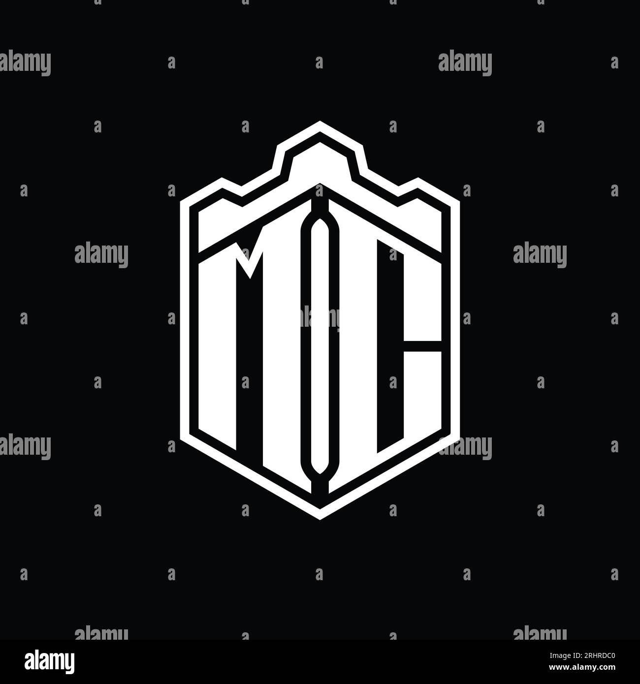 MC Letter Logo monogram hexagon shield shape crown castle geometric ...