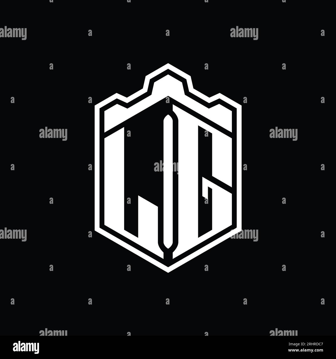 LG Letter Logo monogram hexagon shield shape crown castle geometric with outline style design ...