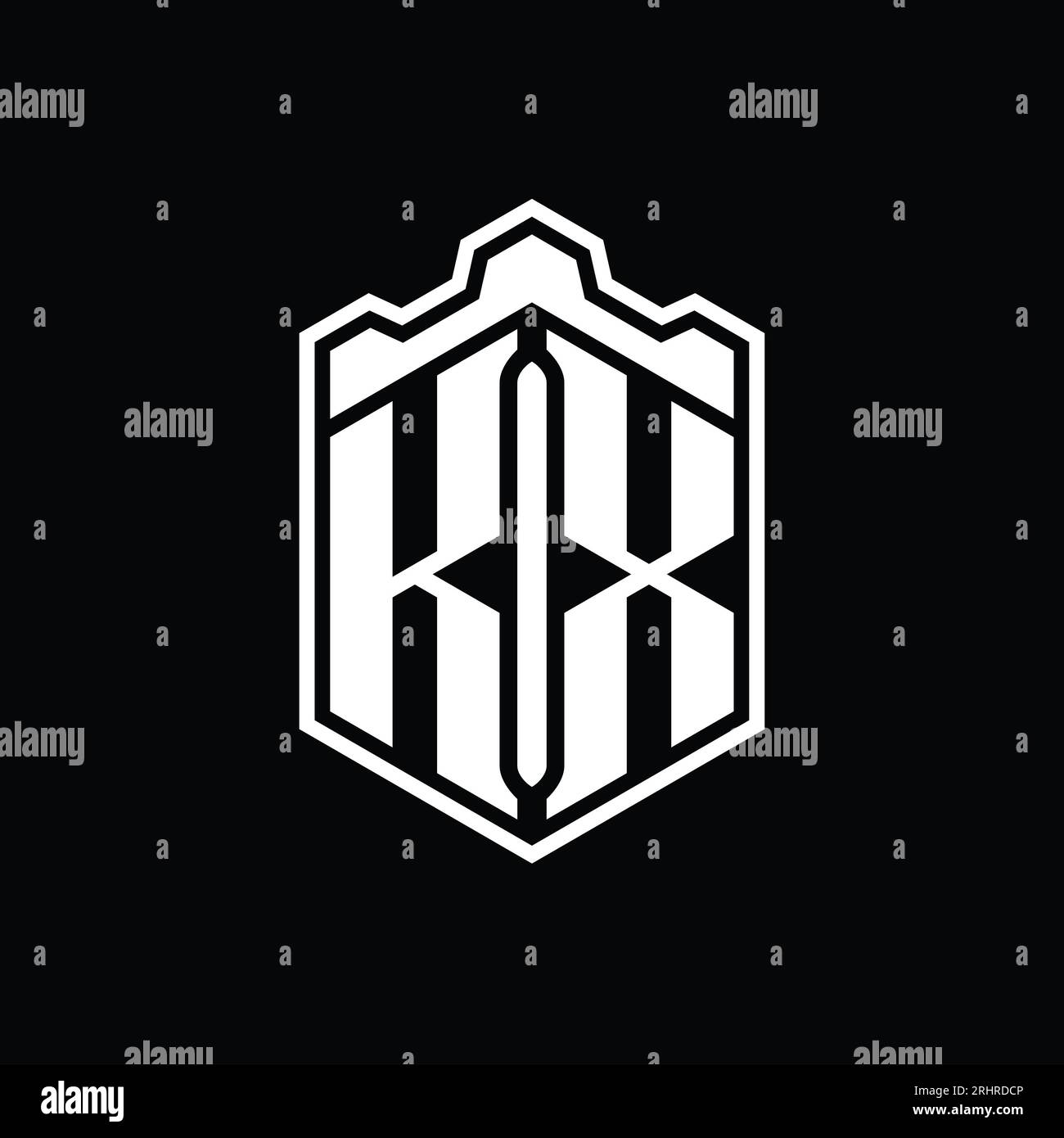KX Letter Logo monogram hexagon shield shape crown castle geometric ...